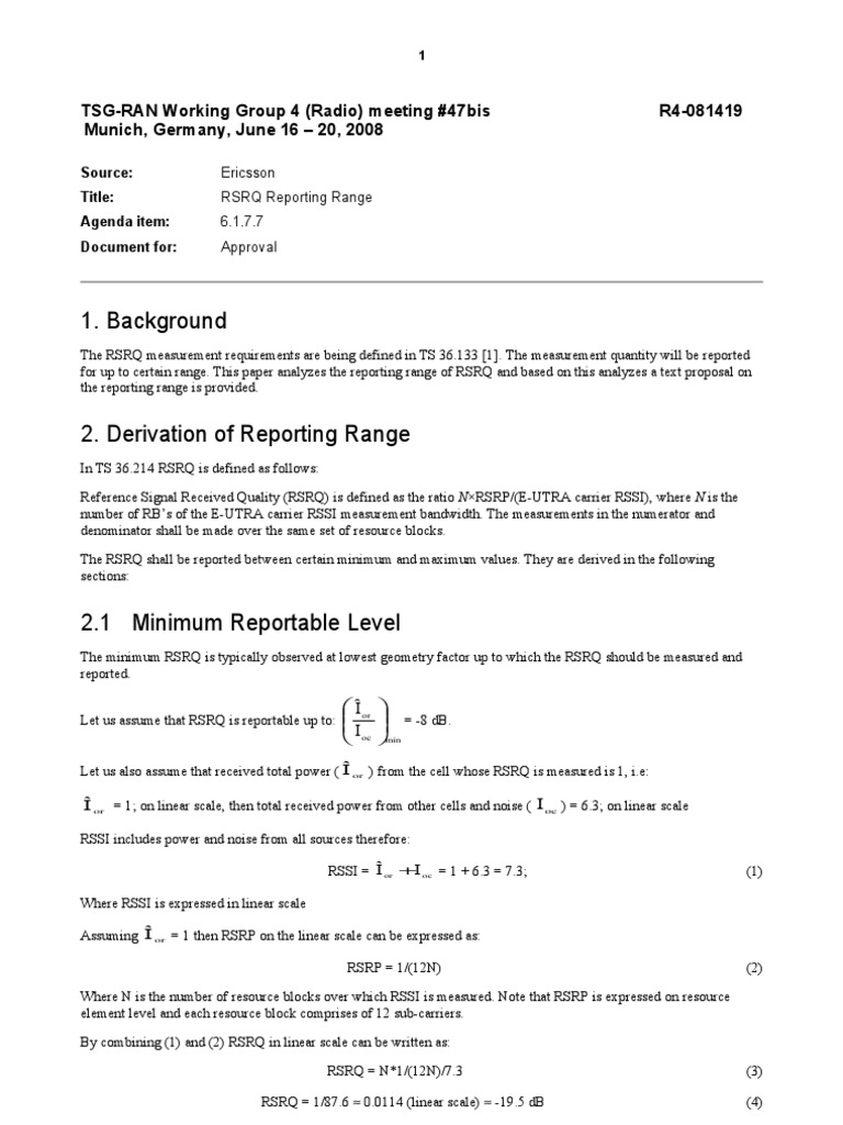 RSRQ Reporting Range | Bandwidth (Signal Processing) | Decibel