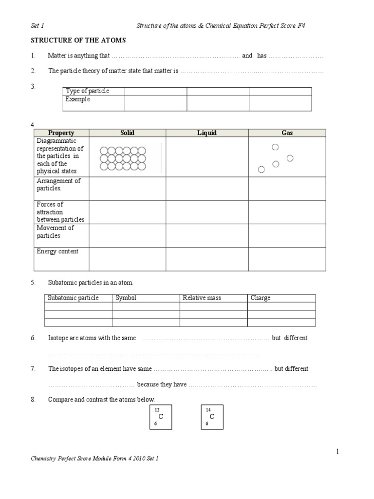 Chemistry Form 4: Atomic Structure & Equations | PDF | Mole (Unit) | Atoms