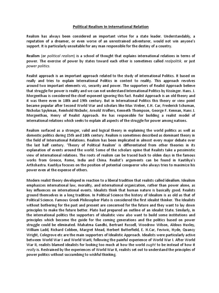 Understanding Political Realism in IR | PDF | Philosophical Realism ...