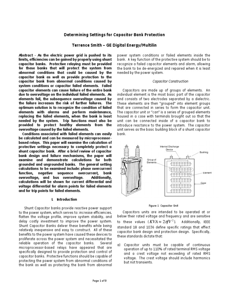 Capacitor Bank Protection Settings Guide | PDF | Capacitor | Fuse ...