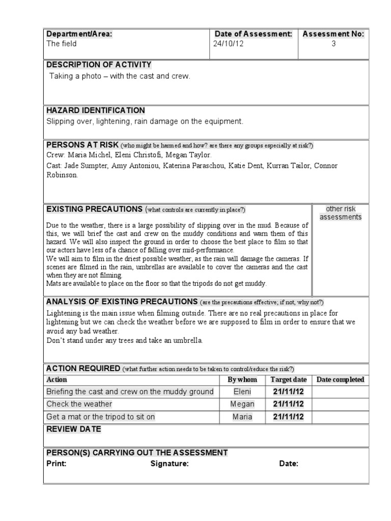 Risk Assessment FIELD | PDF