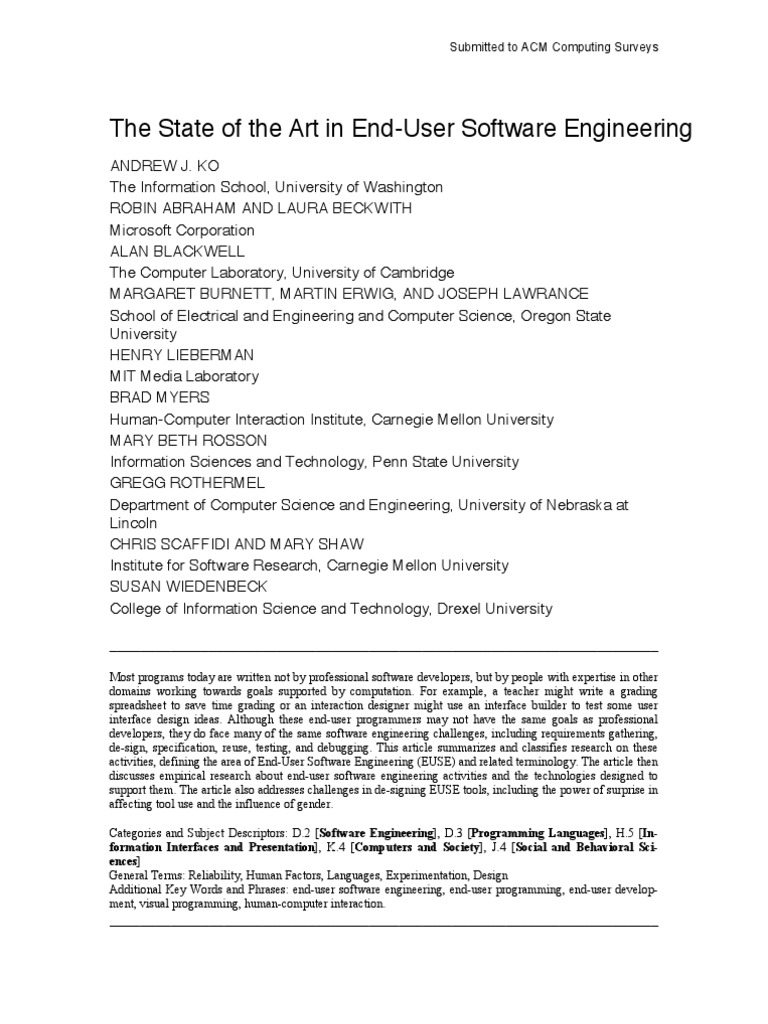 The State of The Art in End-User Software Engineering: Submitted To ACM Computing Surveys | PDF ...