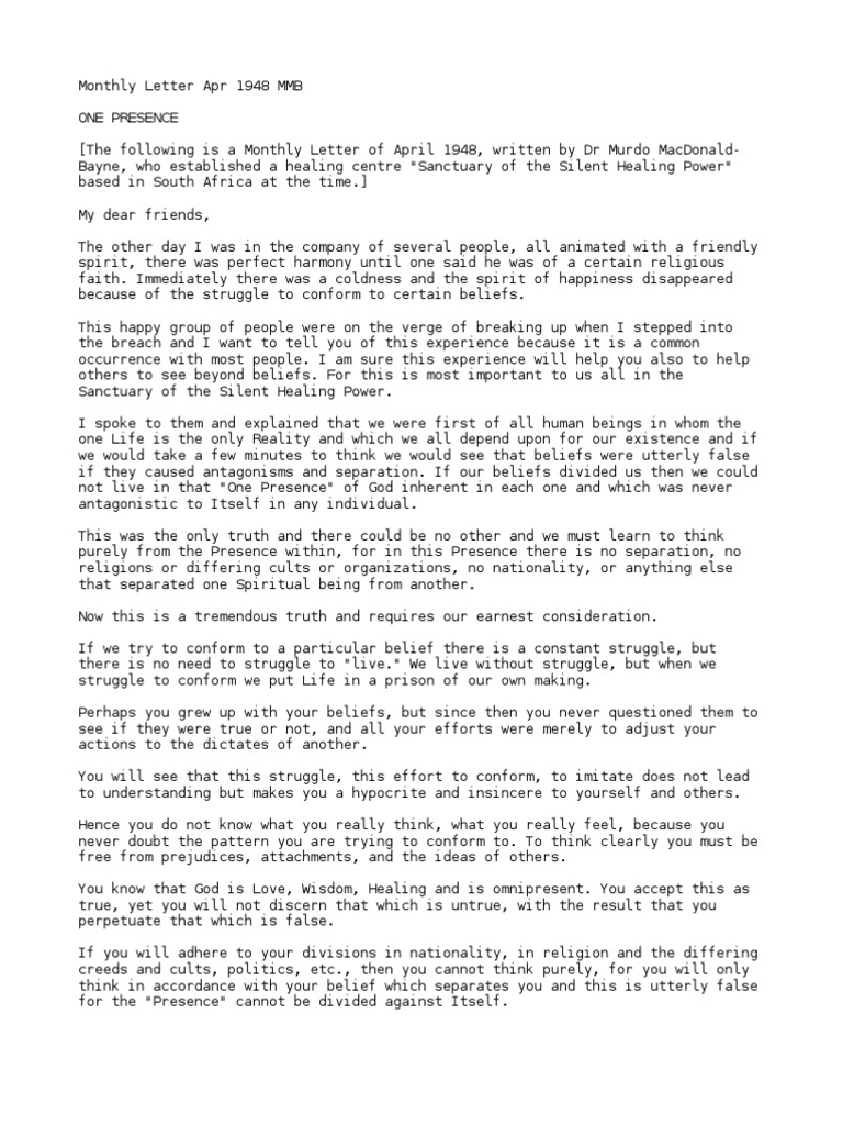 One Presence - Monthly Letter April 1948 | PDF | Consciousness ...