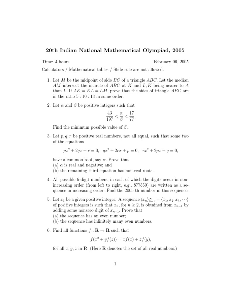 Indian Math Olympiad | PDF
