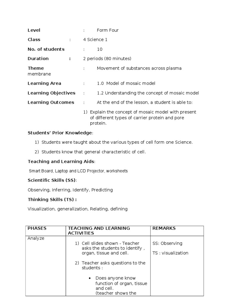 Assure Lesson Plan Mosaic | PDF | Ion Channel | Cell (Biology)