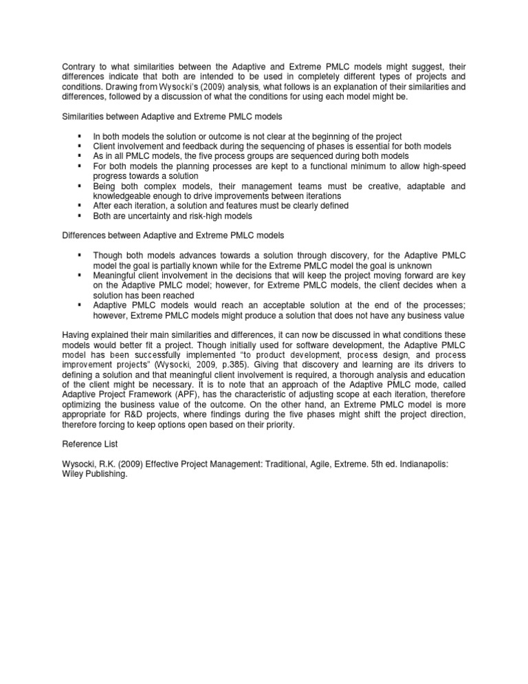 Similarities and Differences Between Adaptive and Extreme PMLC Models | PDF | Project Management ...