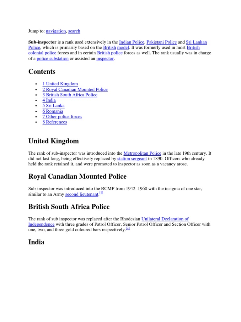Sub-Inspector Is A Rank Used Extensively in The | PDF | Law Enforcement ...