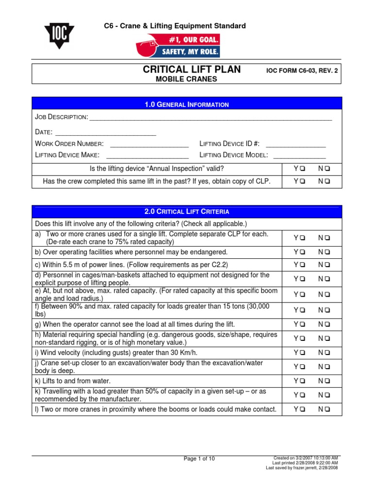 Critical Lift Plan | PDF | Computers | Technology & Engineering