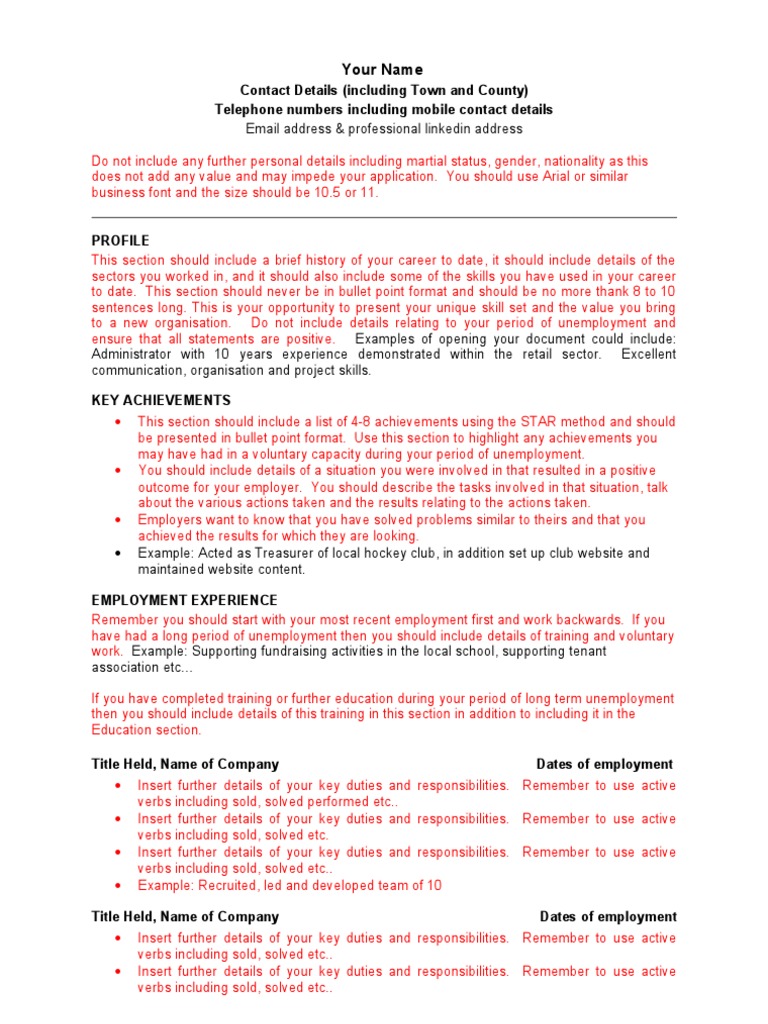 Long Term Unemployed CV Template | Communication | Technology & Engineering