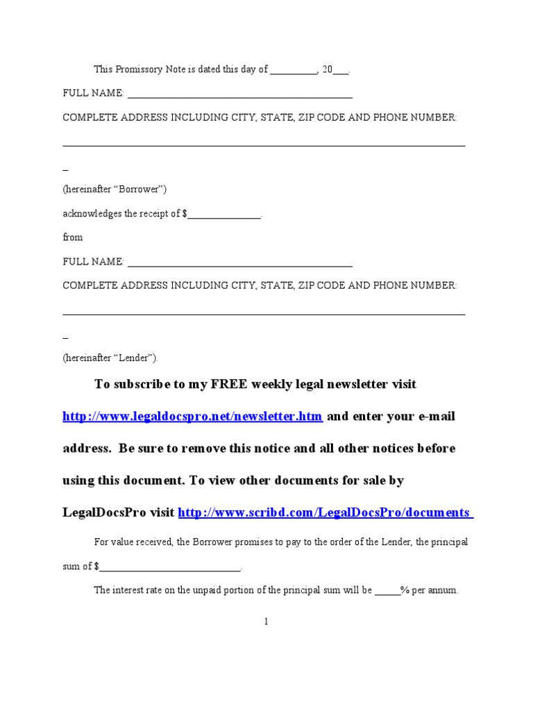 FREE Sample Promissory Note | PDF | Promissory Note | Interest