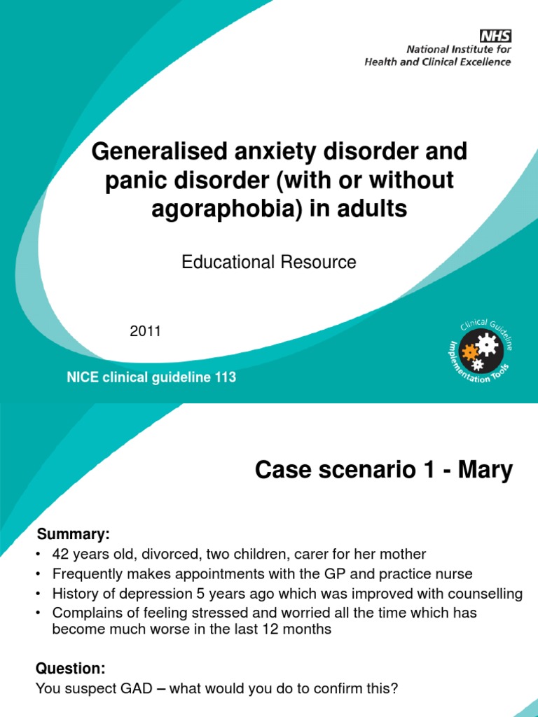 Clinical Case Scenarios For Generalised Anxiety Disorder For Use in ...