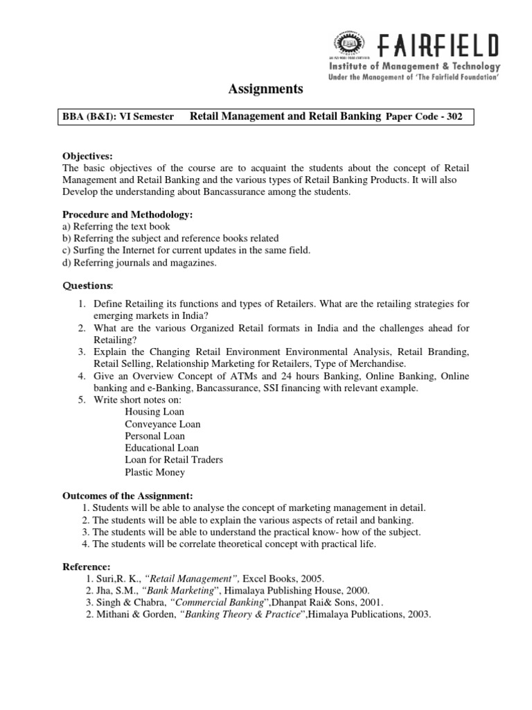 College Assignments BBA (B&I) | PDF | Retail | Banks