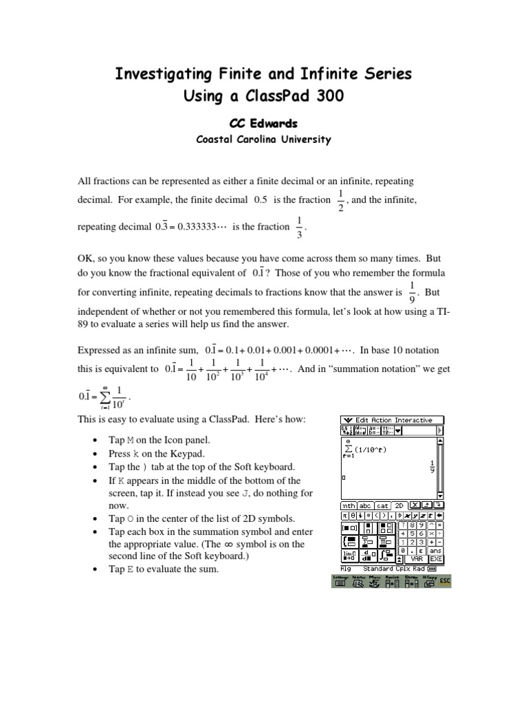 Math Series with ClassPad Guide | PDF | Summation | Decimal