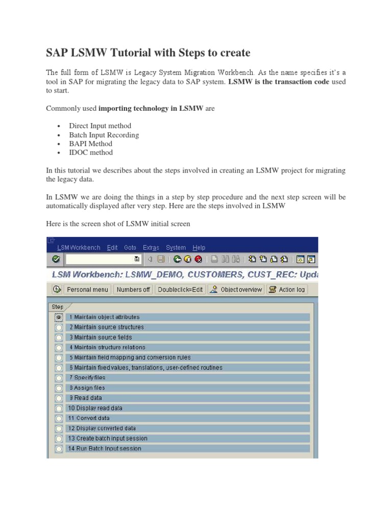 SAP LSMW Tutorial With Steps To Create | PDF | Double Click | Areas Of ...