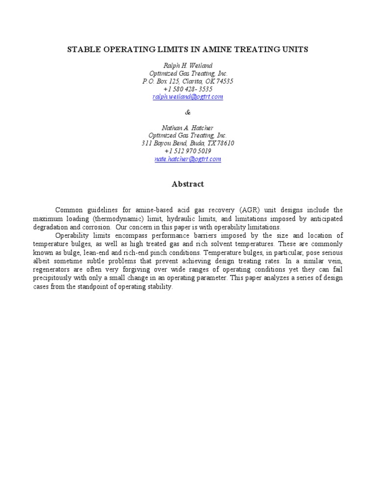 Stable Operating Limits in Amine Treating Units | Download Free PDF ...
