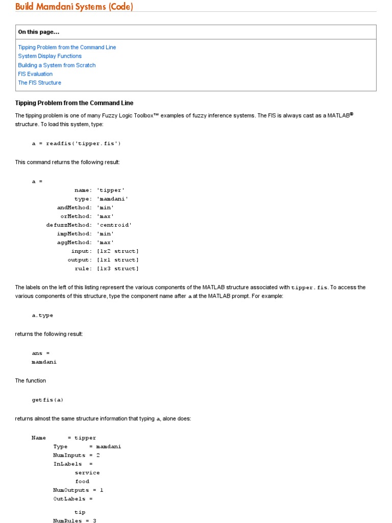 Build Mamdani Systems (Code) - MATLAB & Simulink - MathWorks India | PDF | Matlab | C ...