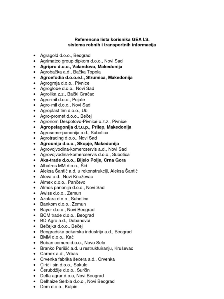 Referencna Lista Korisnika 2013 | PDF