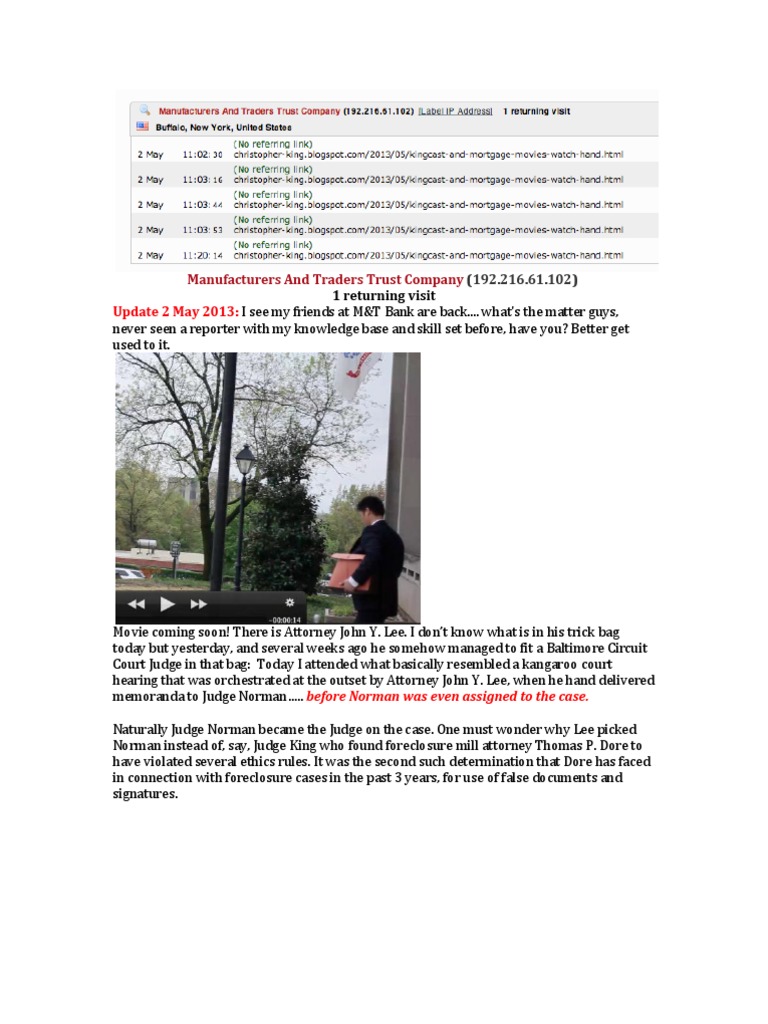 Baltimore Circuit Court Judge Mickey Norman Protects M&T Bank and Dirty ...