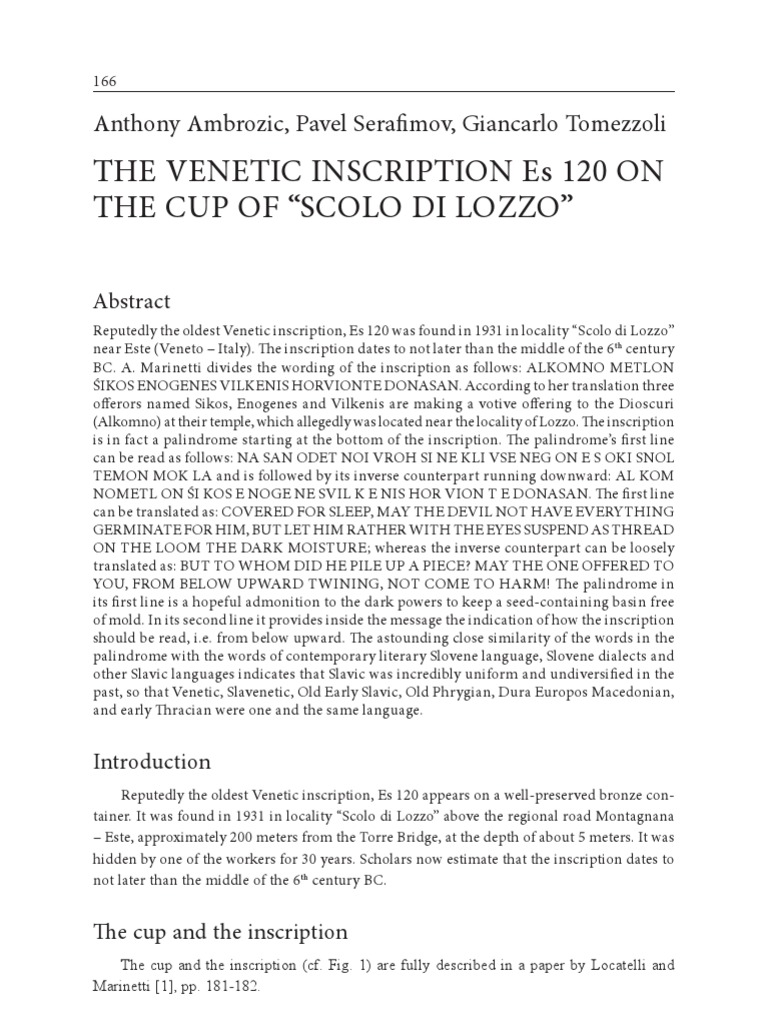 THE VENETIC INSCRIPTION Es 120 | PDF | Grammatical Gender | Onomastics