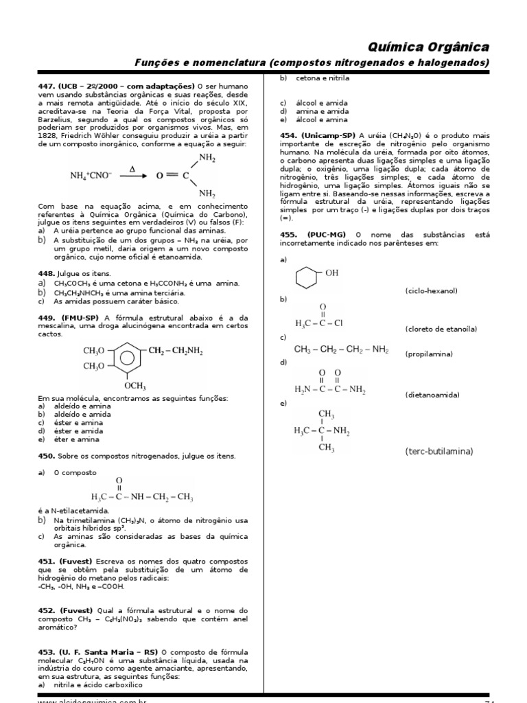 27-QUÍMICA ORGâNICA (FUNÇÕES E NOMENCLATURA DOS NITROGENADOS) | PDF ...