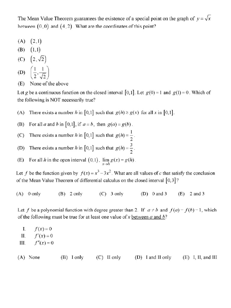 Ap Calculus BC - MC - MVT | PDF