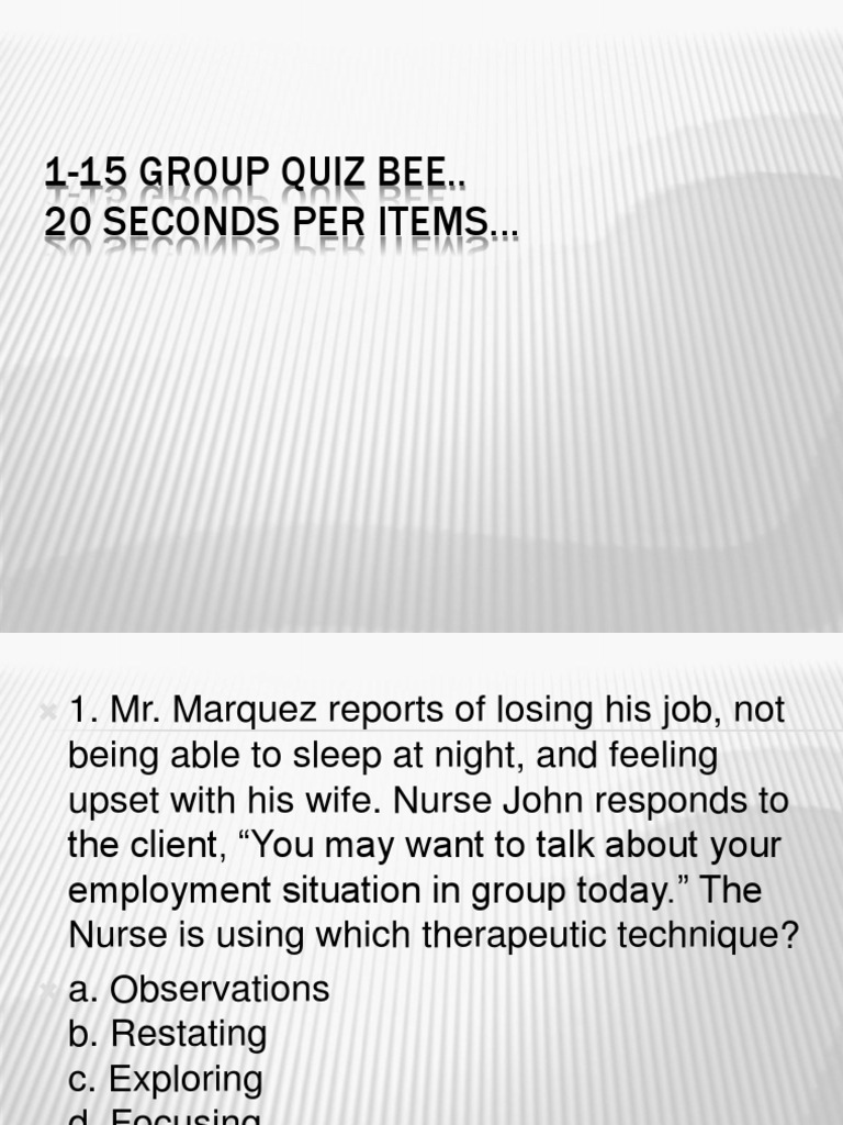 1-15 Group Quiz Bee | PDF | Electroconvulsive Therapy | Pharmaceutical Drug