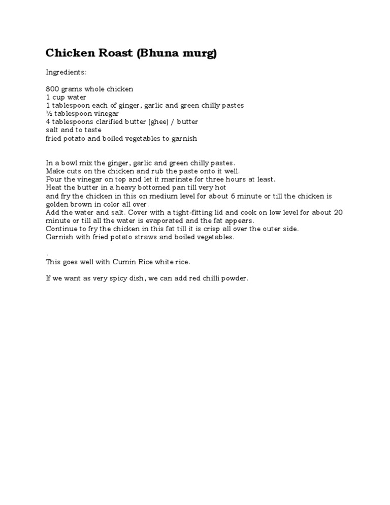 Bhuna Murg Recipe: Spicy Chicken Roast | PDF
