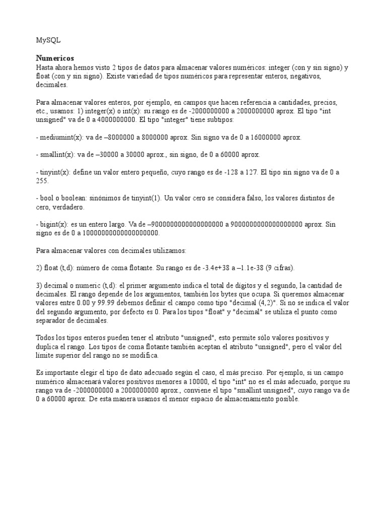 MySQL Ejercicios | PDF | Tabla (base de datos) | Tipo de datos