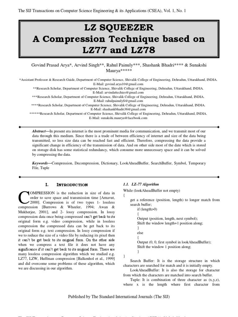 LZ SQUEEZER: A Compression Technique Based On LZ77 and LZ78 | PDF ...