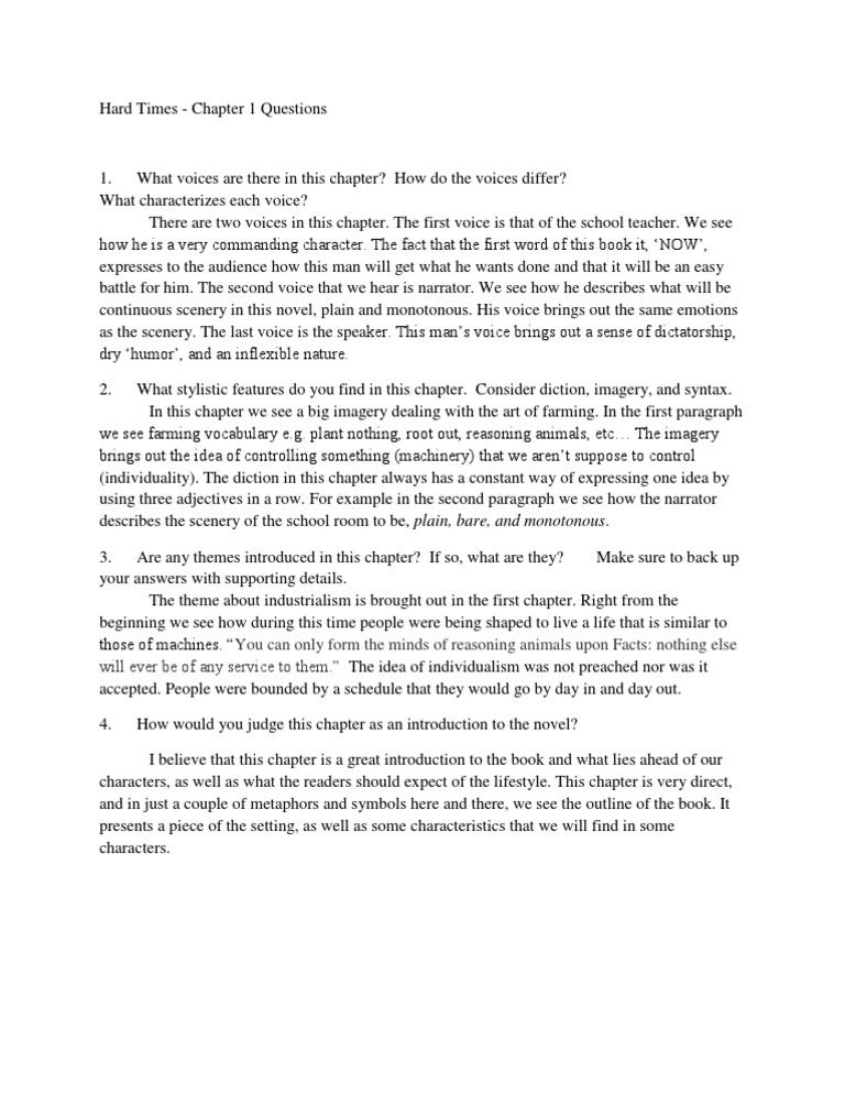 Hard Times - Questions | PDF