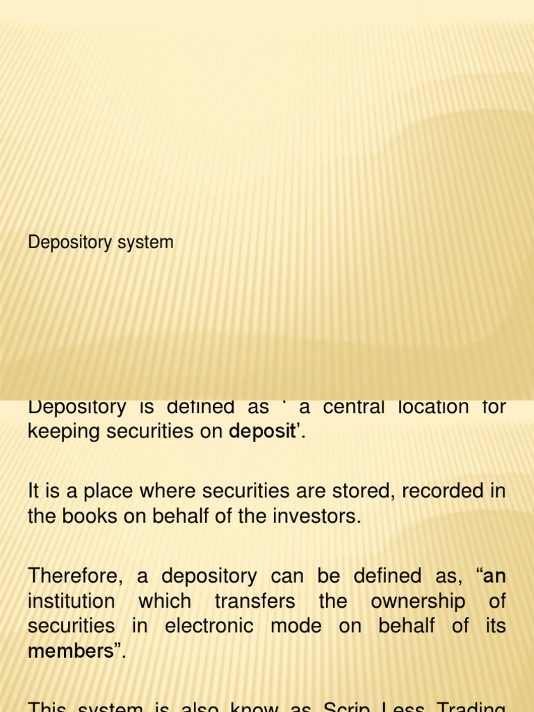 An Overview of the Indian Depository System | PDF | Securities (Finance ...