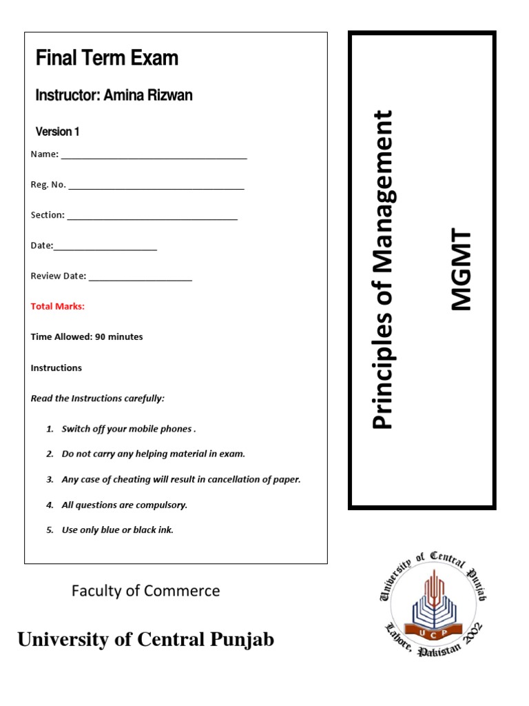 Final Exam Front Page | PDF | Test (Assessment) | Goal