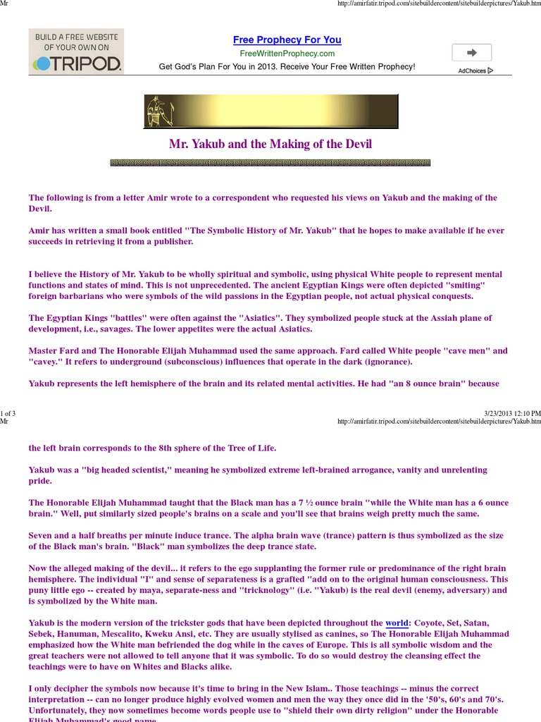 Mr. Yakub and The Making of The Devil: Free Prophecy For You | Download ...