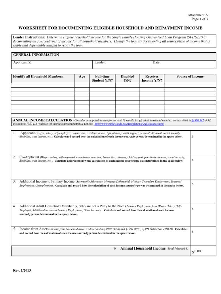 An Attachment A Worksheet For Documenting Eligible Household and ...