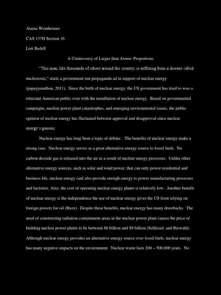 Nuclear Energy Essay | PDF | Nuclear Power | Nuclear Weapons