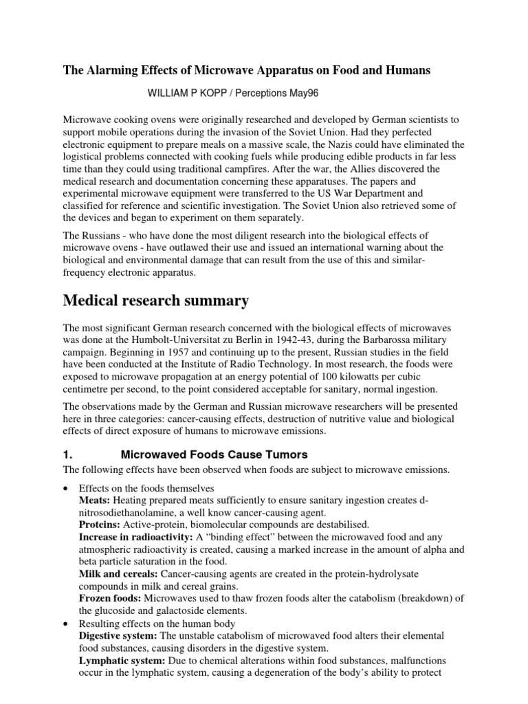 The Alarming Effects of Microwave Apparatus On Food and Humans | PDF ...