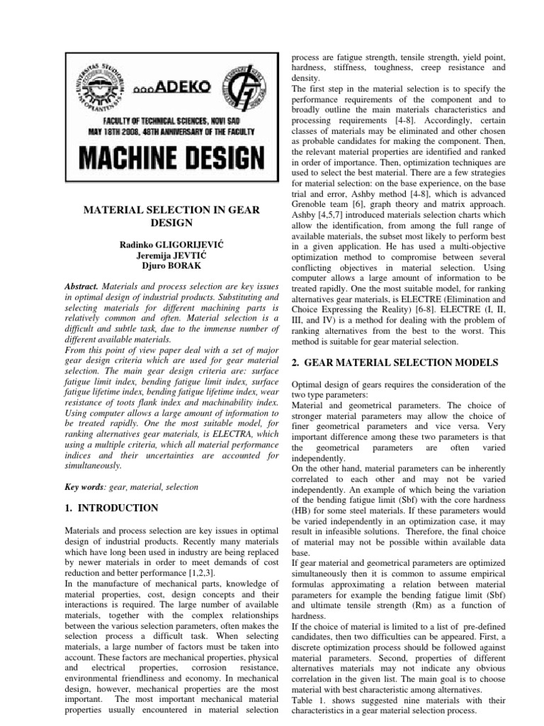 Material Selection in Gear Design | PDF | Fatigue (Material) | Wear