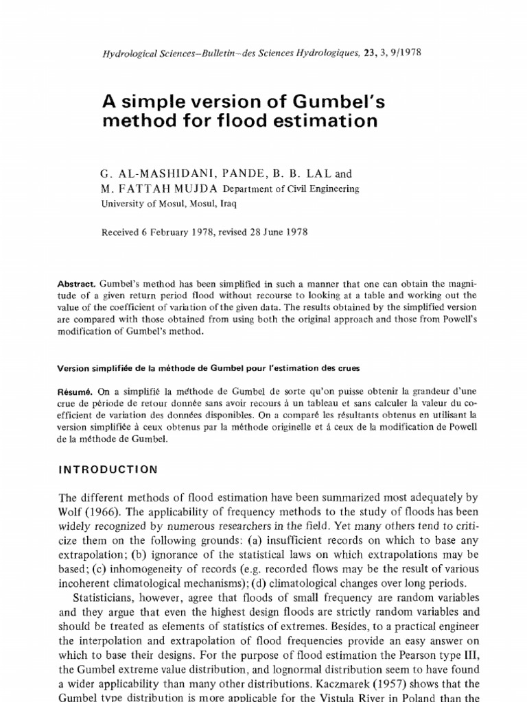 A Simple Version of Gumbel Method For Flood Estimation | PDF ...