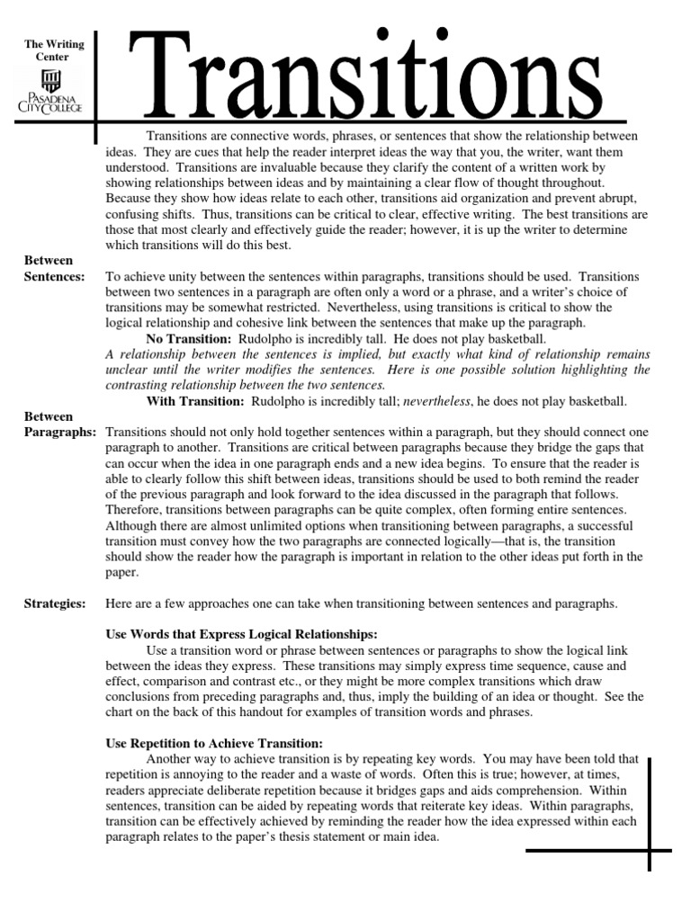 Effective Transitions in Writing | PDF
