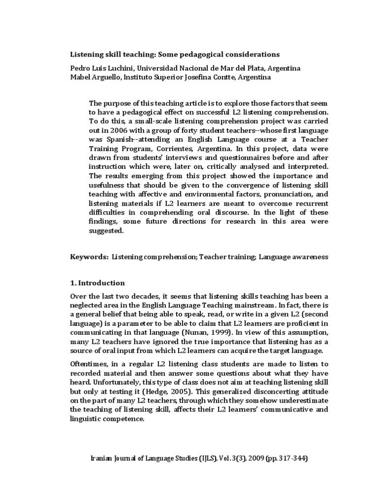 Listening Skills Teaching | PDF | Second Language | Second Language ...