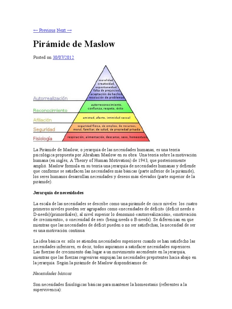 Pir5amide de Maslow | PDF | Conceptos psicologicos | Metafísica de la mente