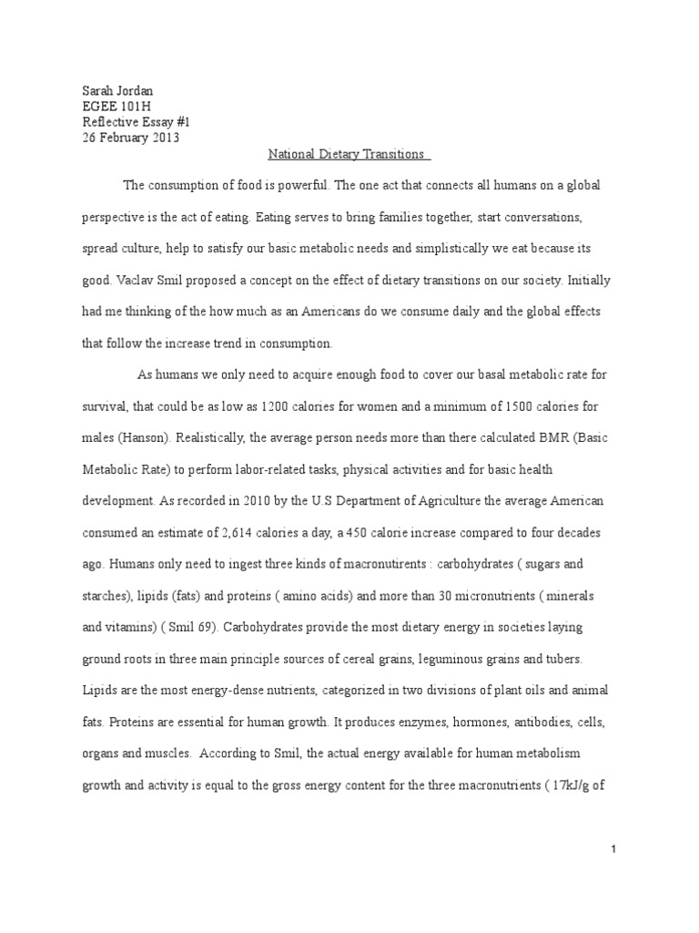 Sarah Jordan EGEE 101H Reflective Essay #1 26 February 2013 | PDF ...