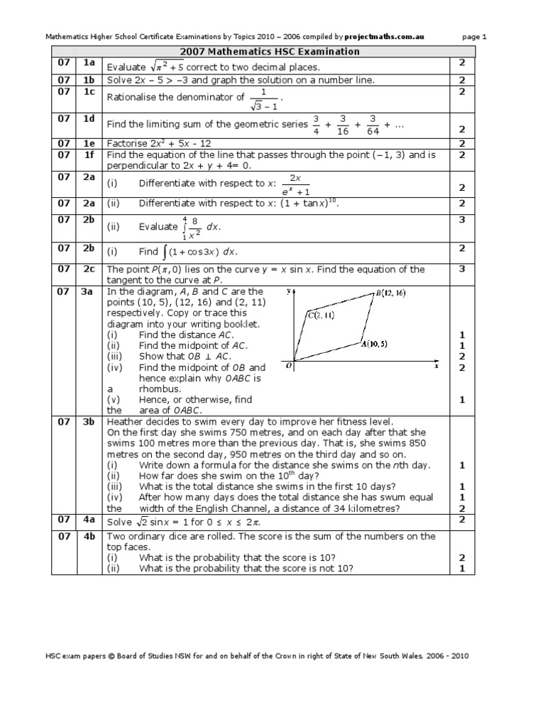 2007 HSC Mathematics | PDF | Geometry | Teaching Mathematics
