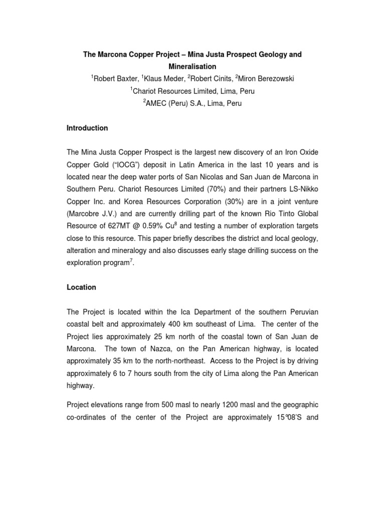 Marcona Project and Prospect Mine Justa | PDF | Fault (Geology) | Rock ...
