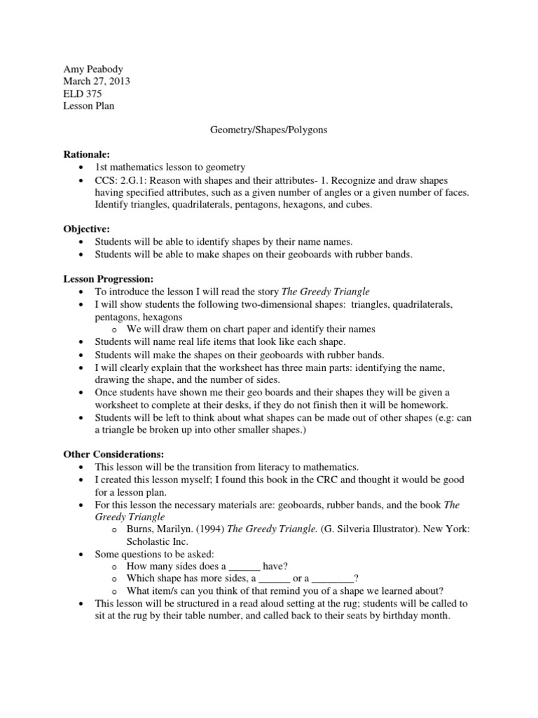Lesson Plan Geometry.shapes.polygons | Shape | Triangle