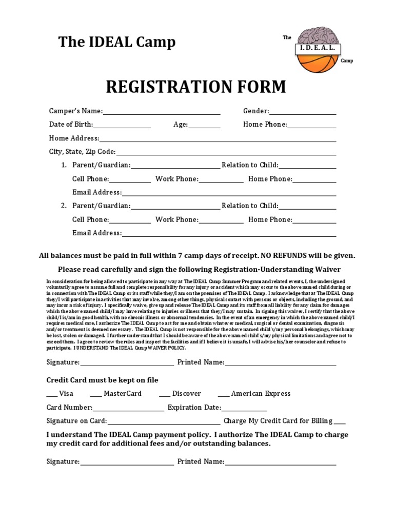 The IDEAL Camp Registration Packet | PDF | Fee | Invoice