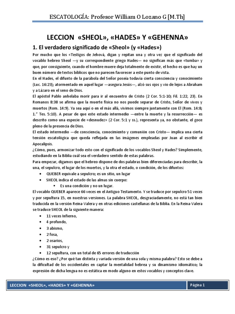 Leccion El Sheol | PDF | Infierno | Creencia religiosa y doctrina