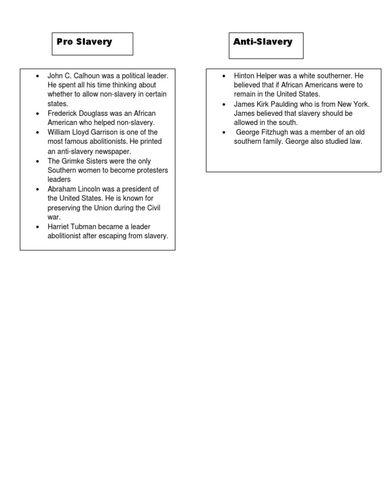 1MiragliottaE Tchart (Pro Slavery or Anti-Slavery) | PDF | Politics ...
