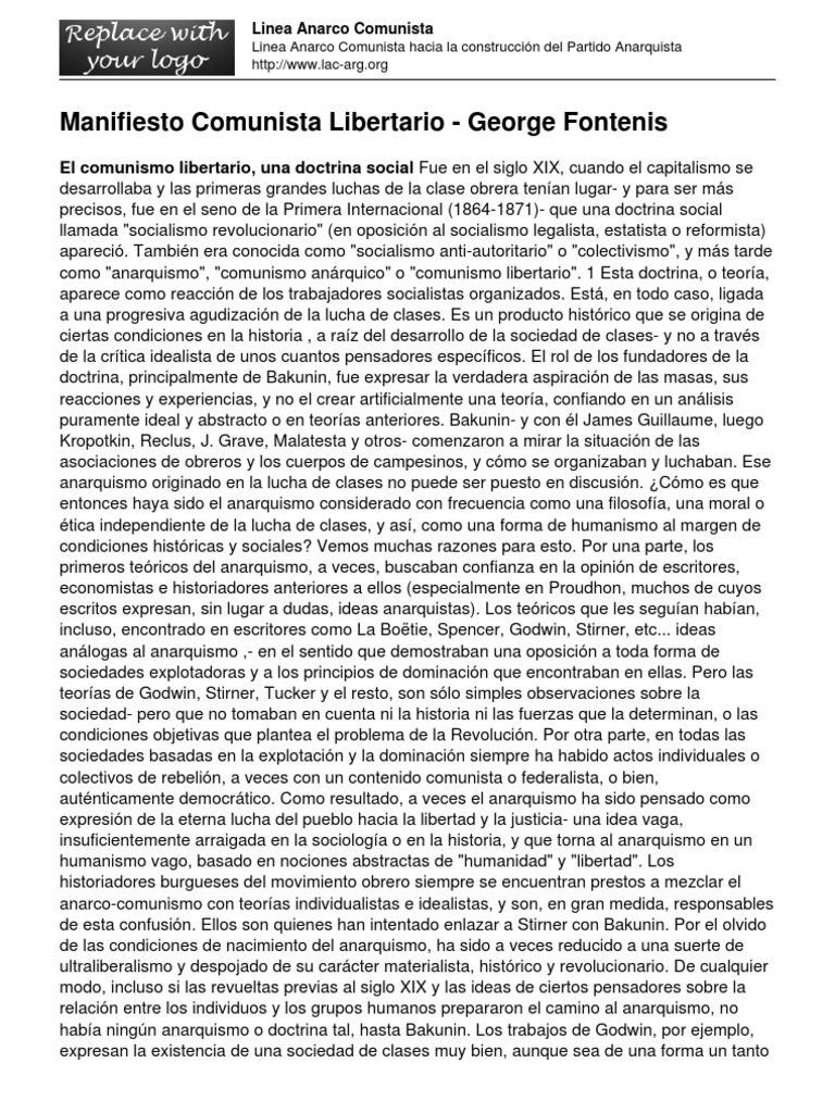 Manifiesto Comunista Libertario George Fontenis PDF | PDF | Anarquismo ...