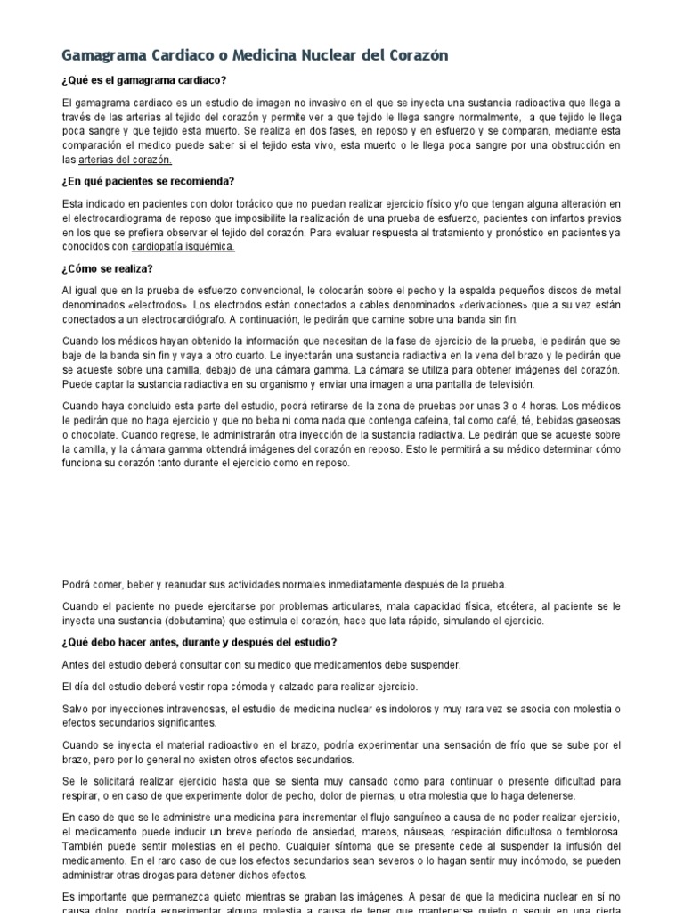 Gammagrama Cardíaco: Estudio y Riesgos | PDF | Corazón | Infarto de ...